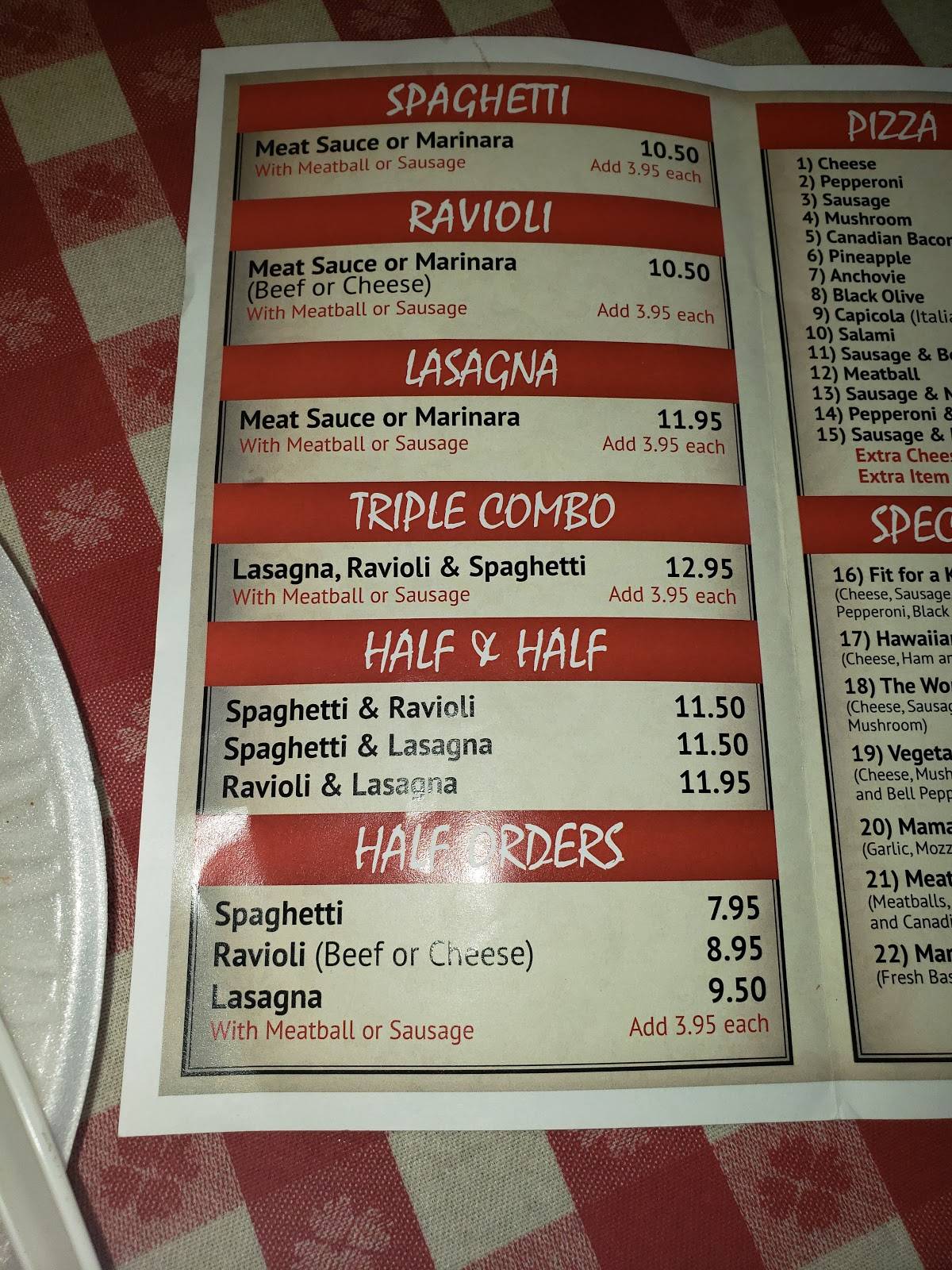 Menu at Adriano's Pizza Grotto pizzeria, Alpine