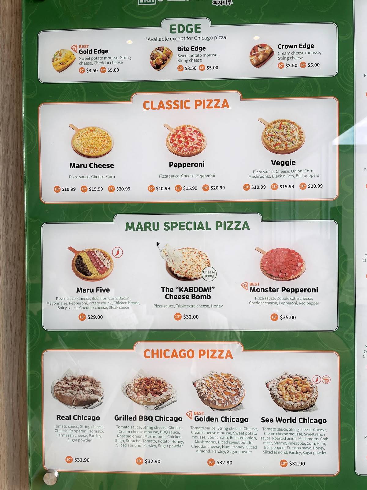 Menu au Pizza Maru pizzeria, Toronto