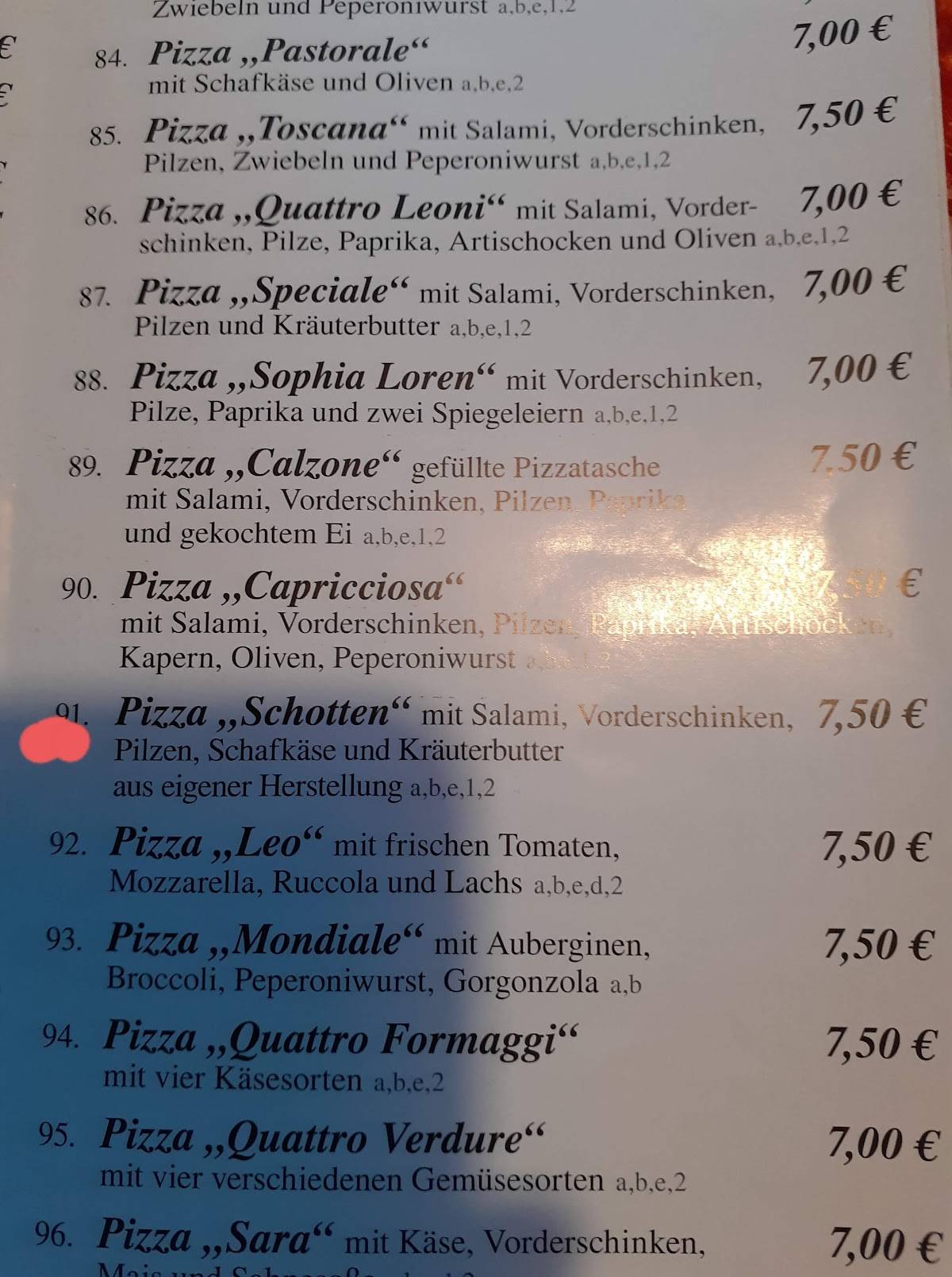 Speisekarte von Quattro Leoni pizza, Schotten