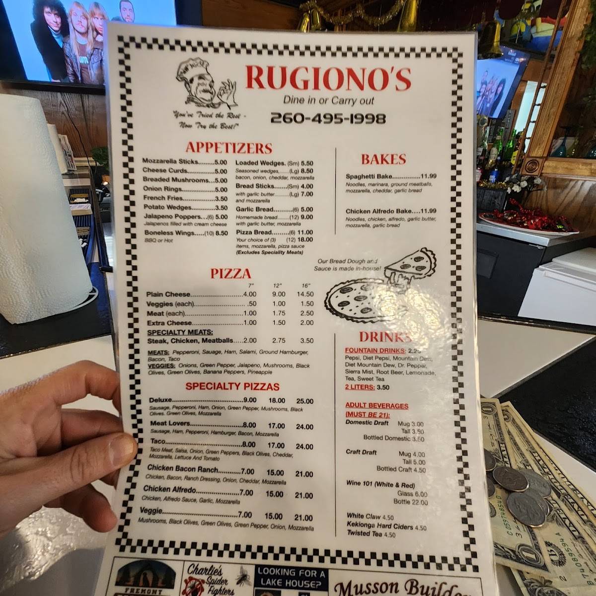 Menu at Rugiono's pizzeria, Fremont
