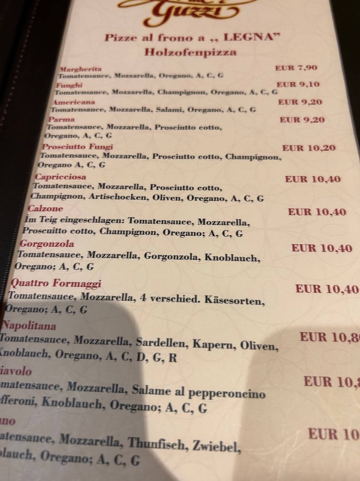 Speisekarte von Taverna da Guzzi pizza, Birgitz
