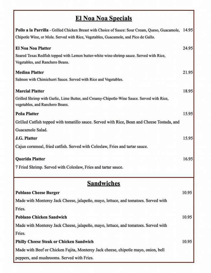 Menu at El Noa Noa Tex Mex Restaurant, Plano