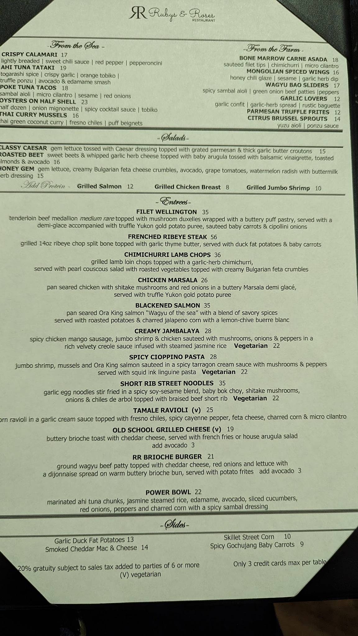Menu at Rubys & Roses Restaurant, Pleasanton