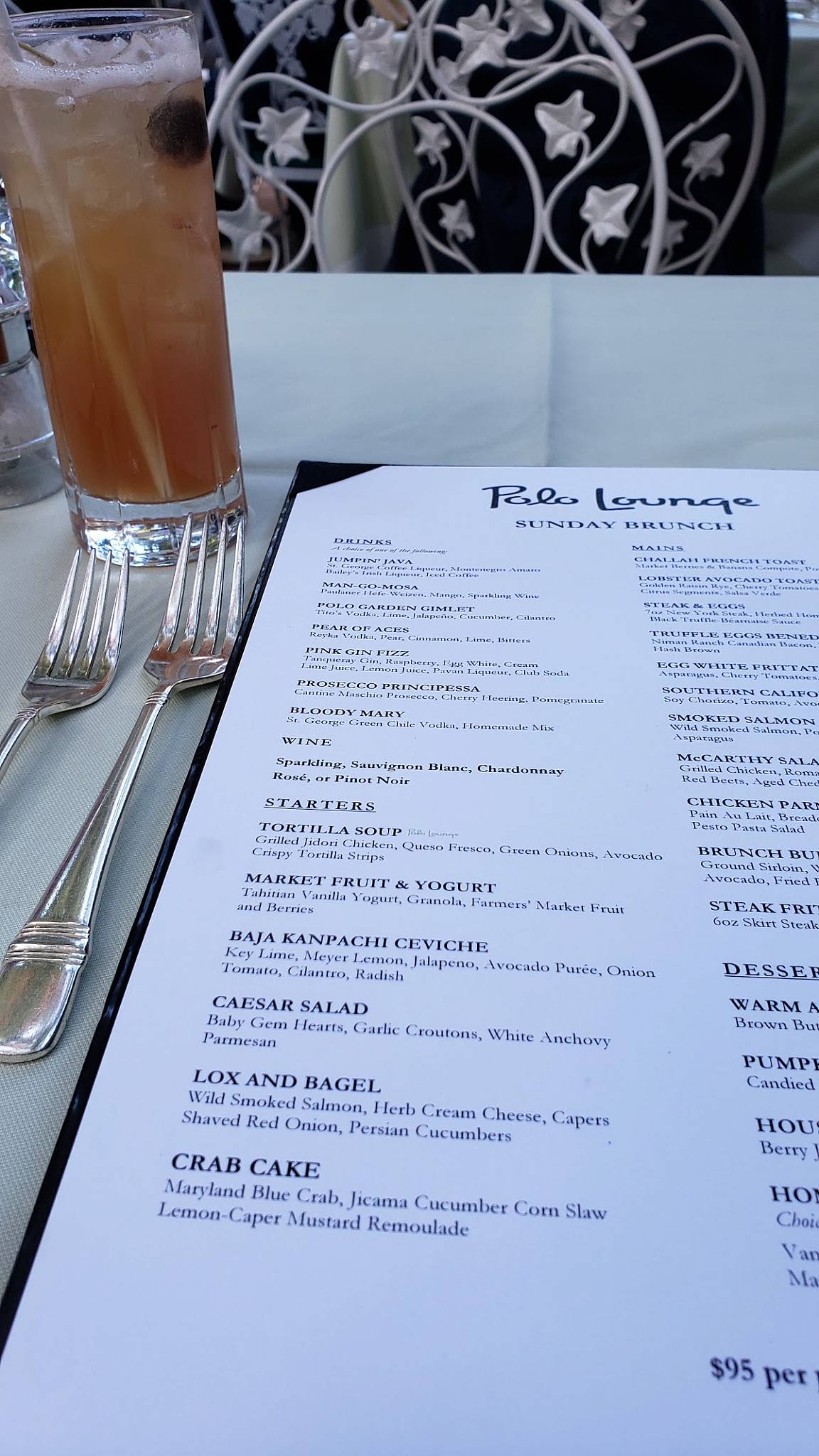 Menu at Polo Lounge restaurant, Beverly Hills