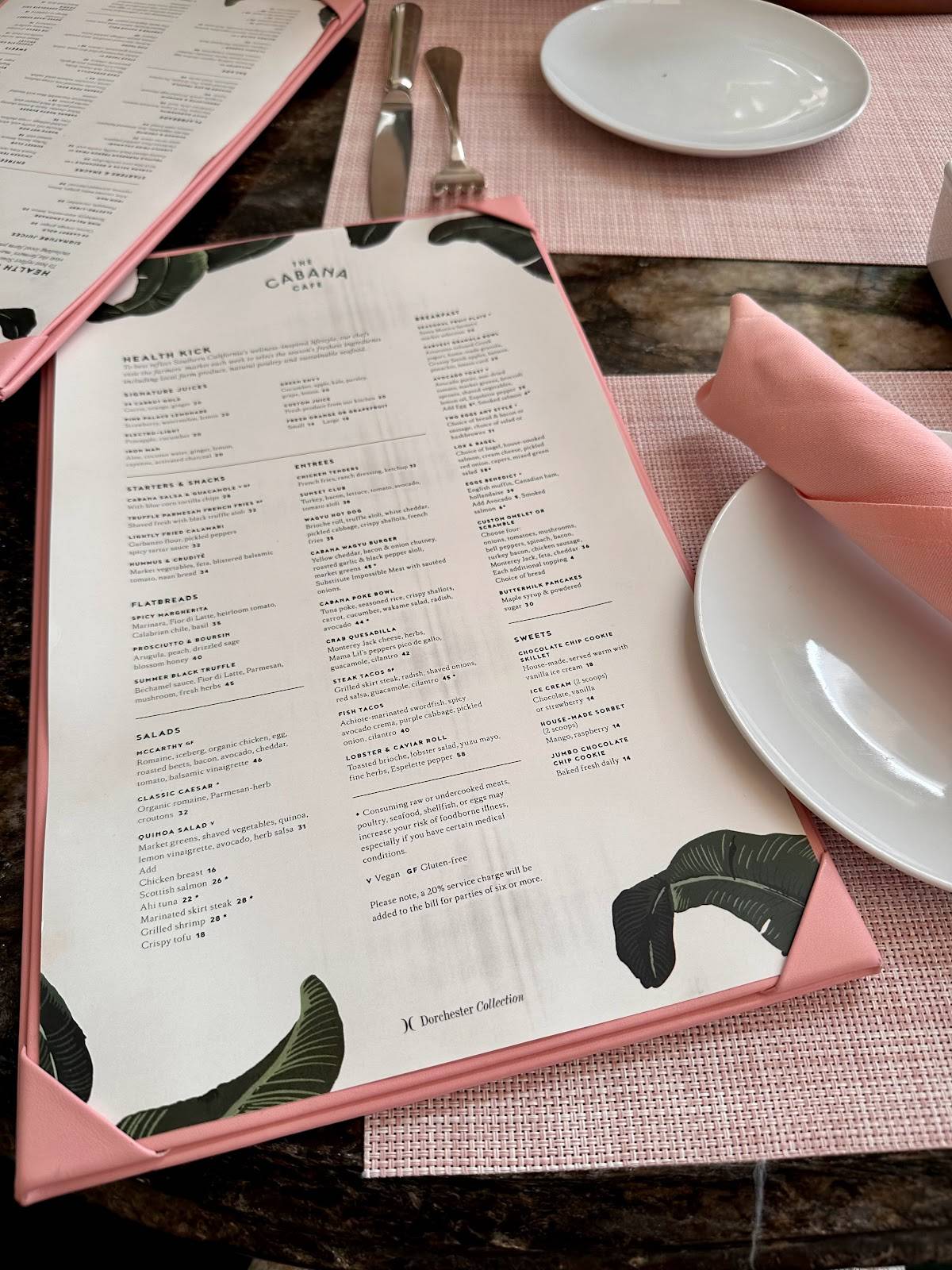 Menu at Polo Lounge restaurant, Beverly Hills