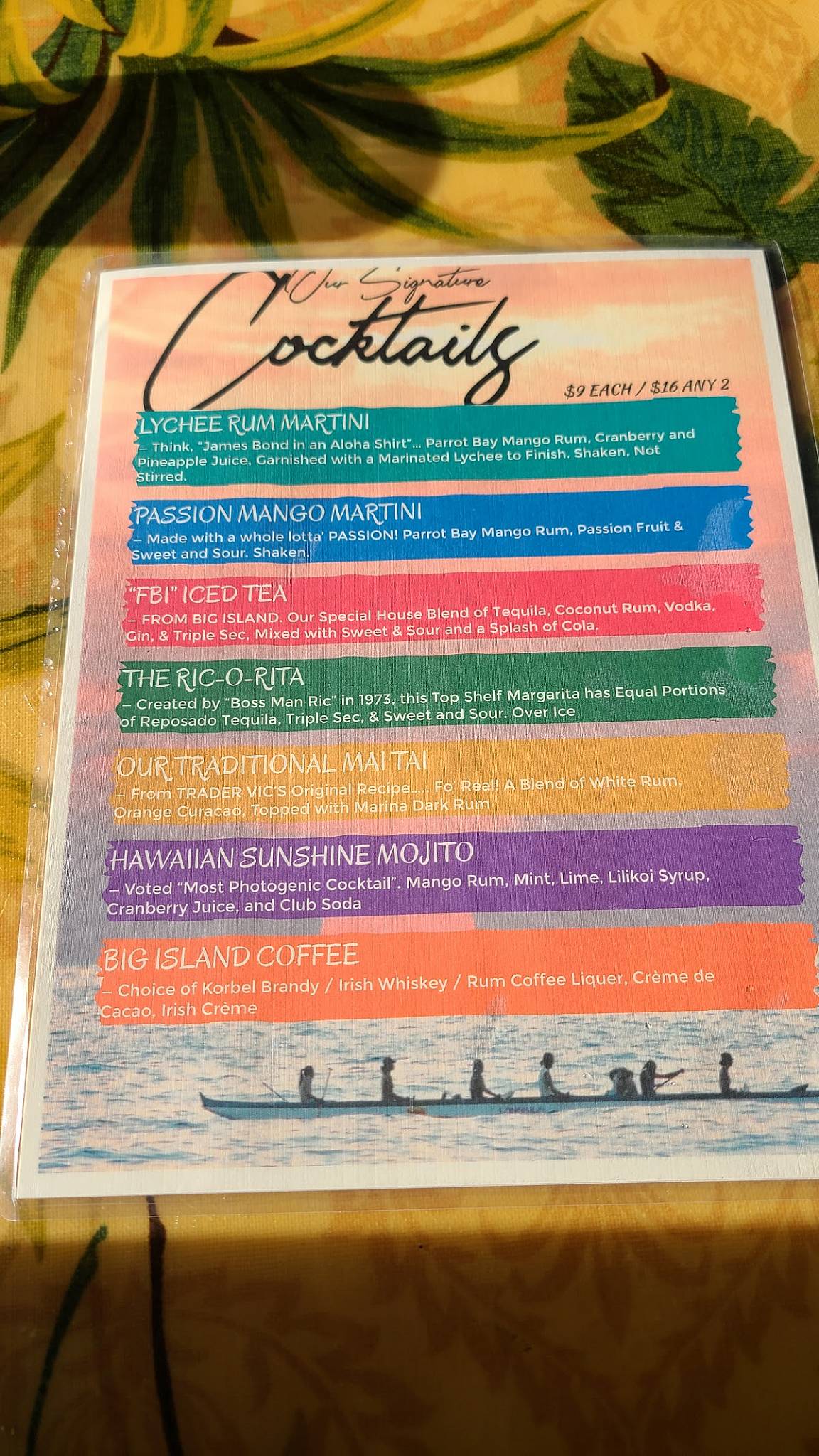 Menu at Ponds Hilo restaurant, Hilo