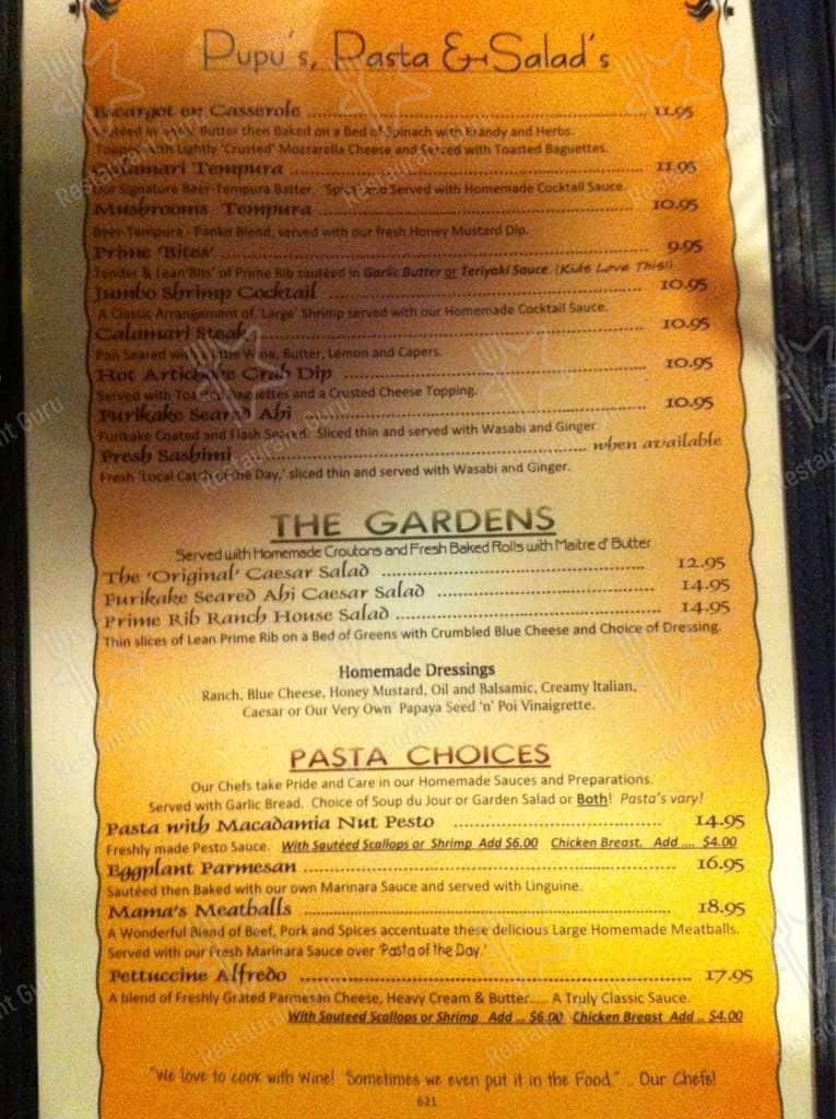 Menu at Ponds Hilo restaurant, Hilo