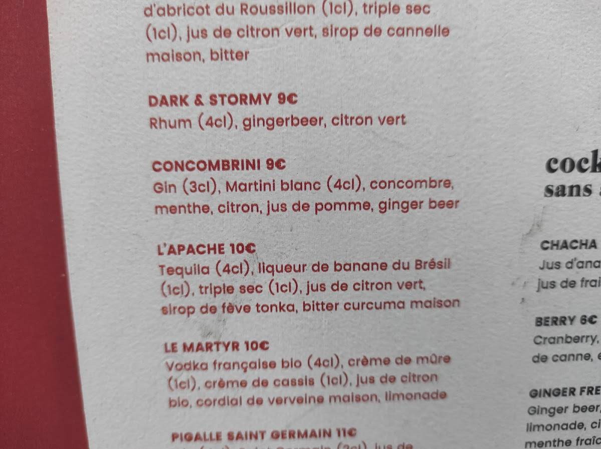 Menu au Poni restaurant, Paris