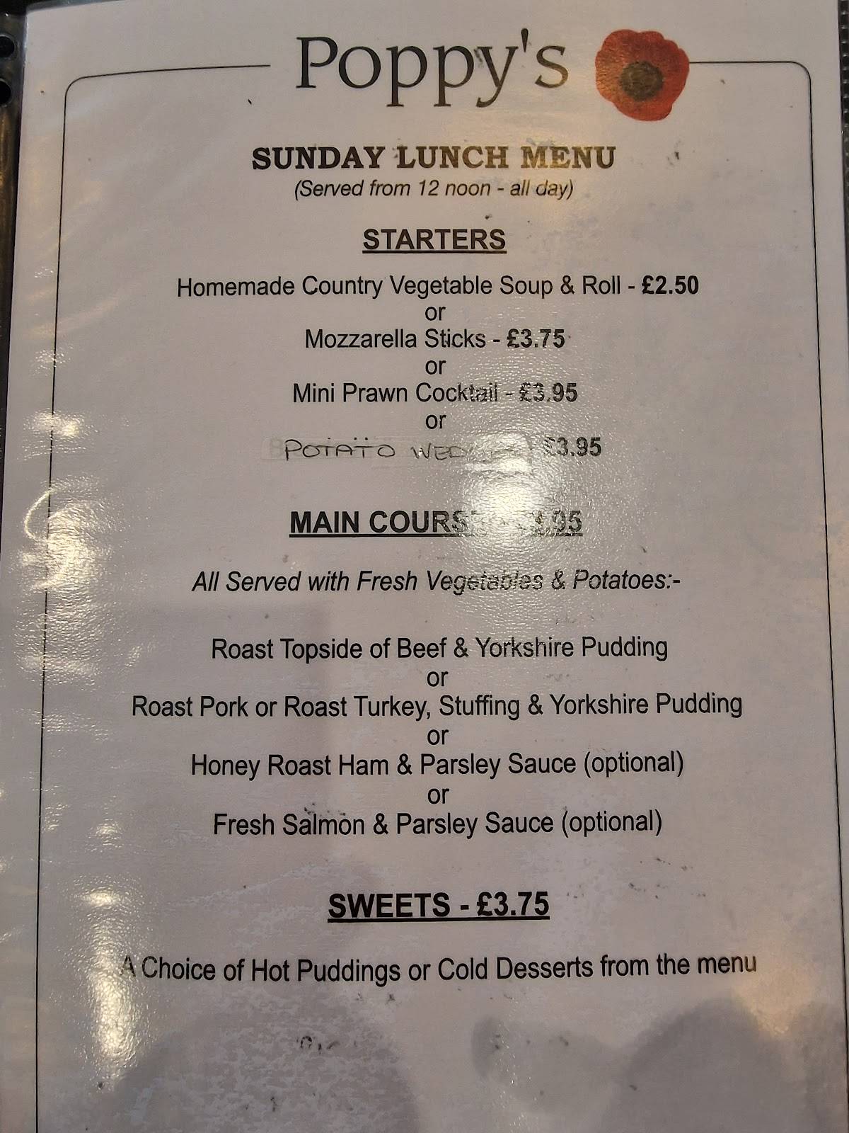 Menu at Poppy's Restaurant, Skegness