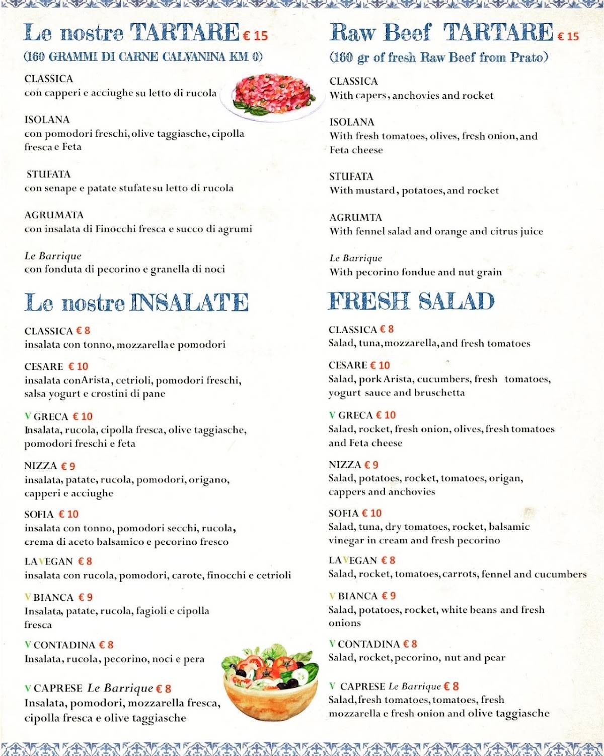 Menu da Le Barrique Wine Bar, Prato