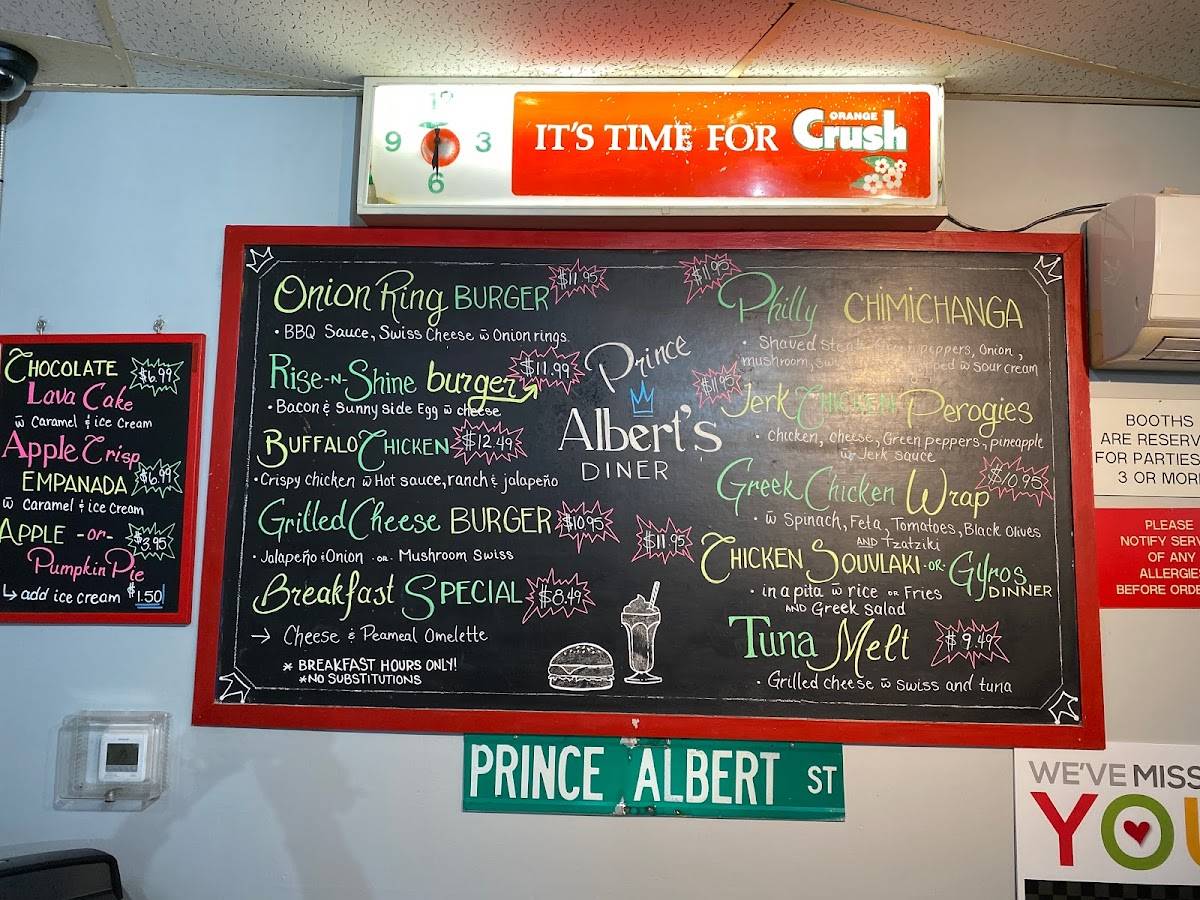 Menu at Prince Albert's Diner restaurant, London