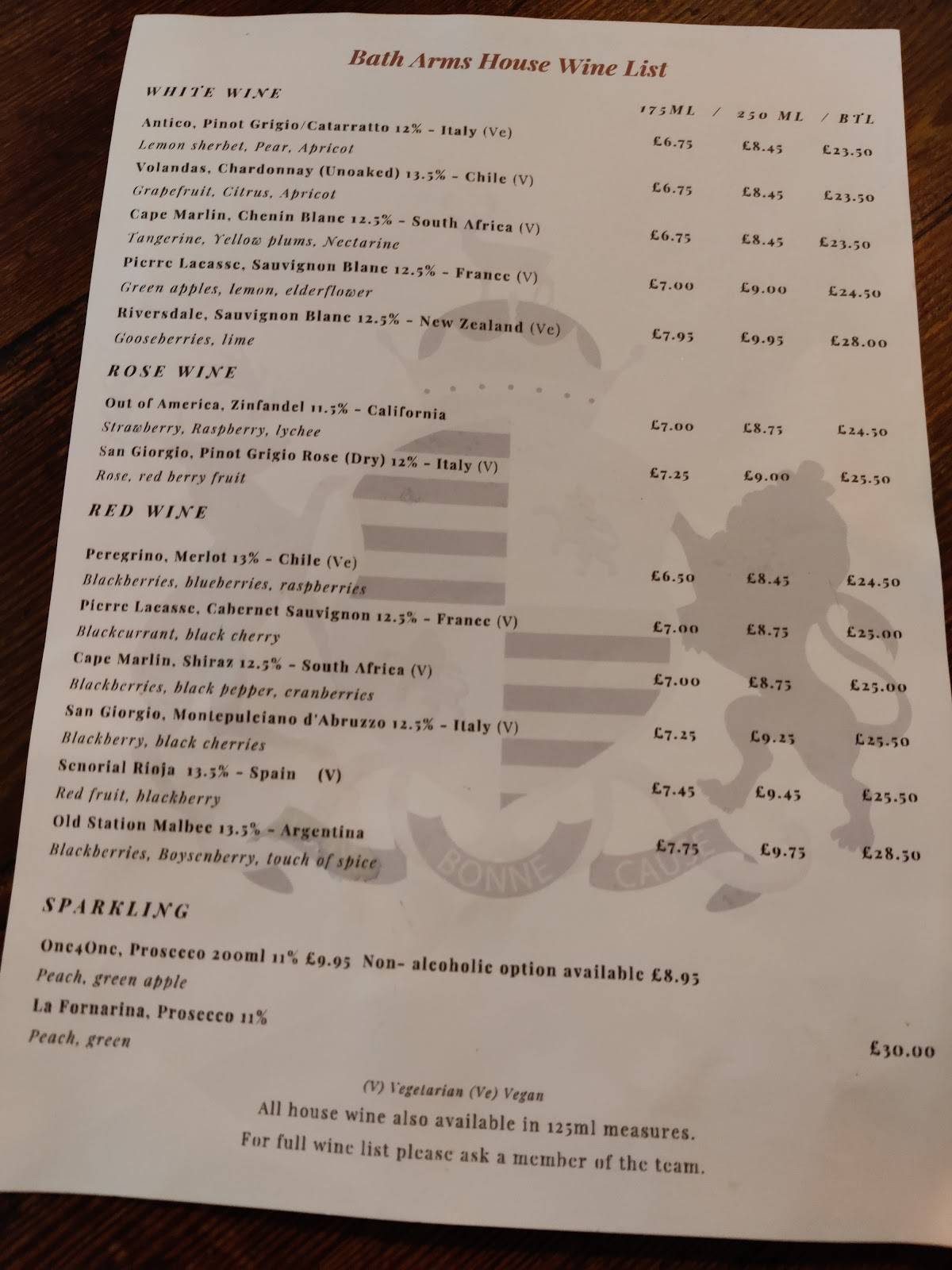 Menu at Bath Arms Hotel pub & bar, Cheddar