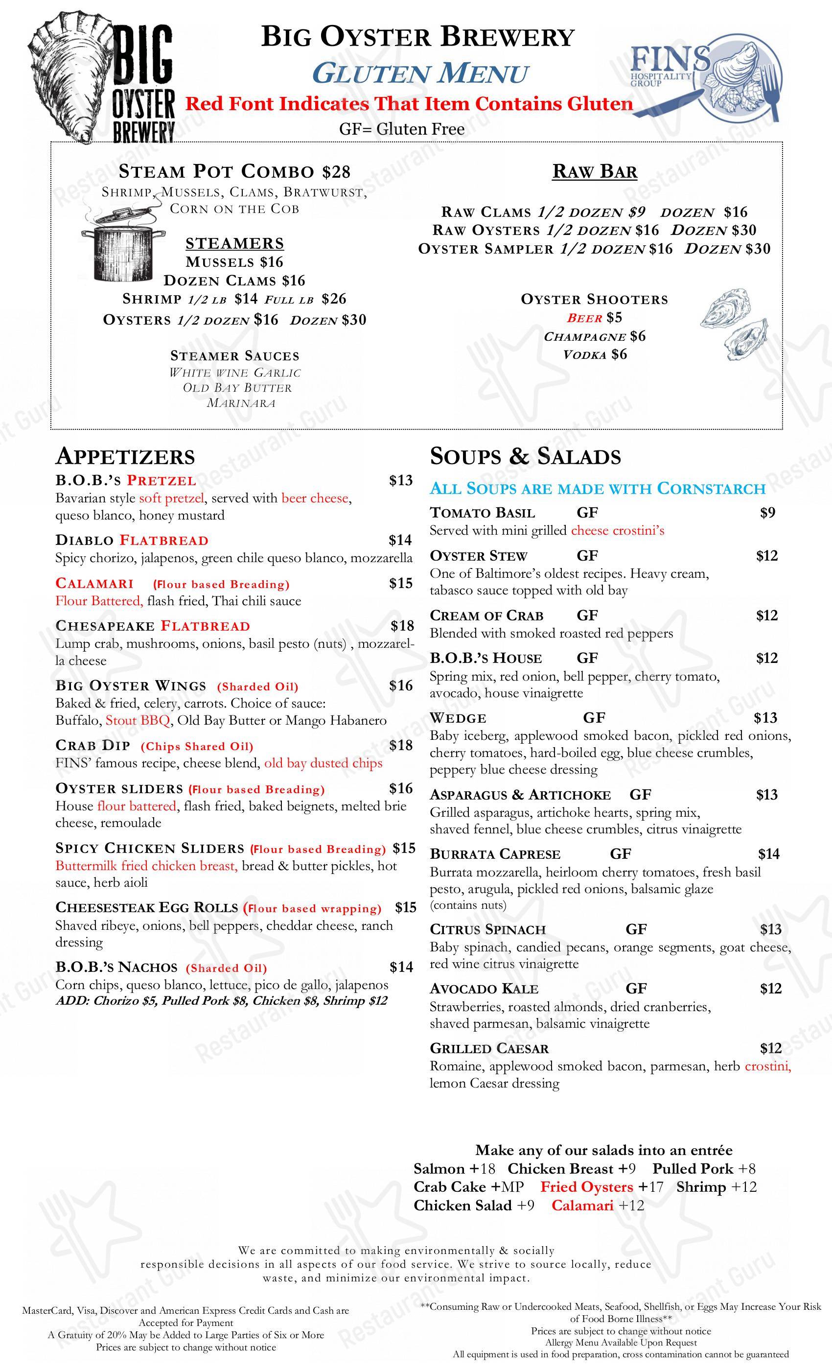 Menu at Big Oyster Brewery pub & bar, Lewes