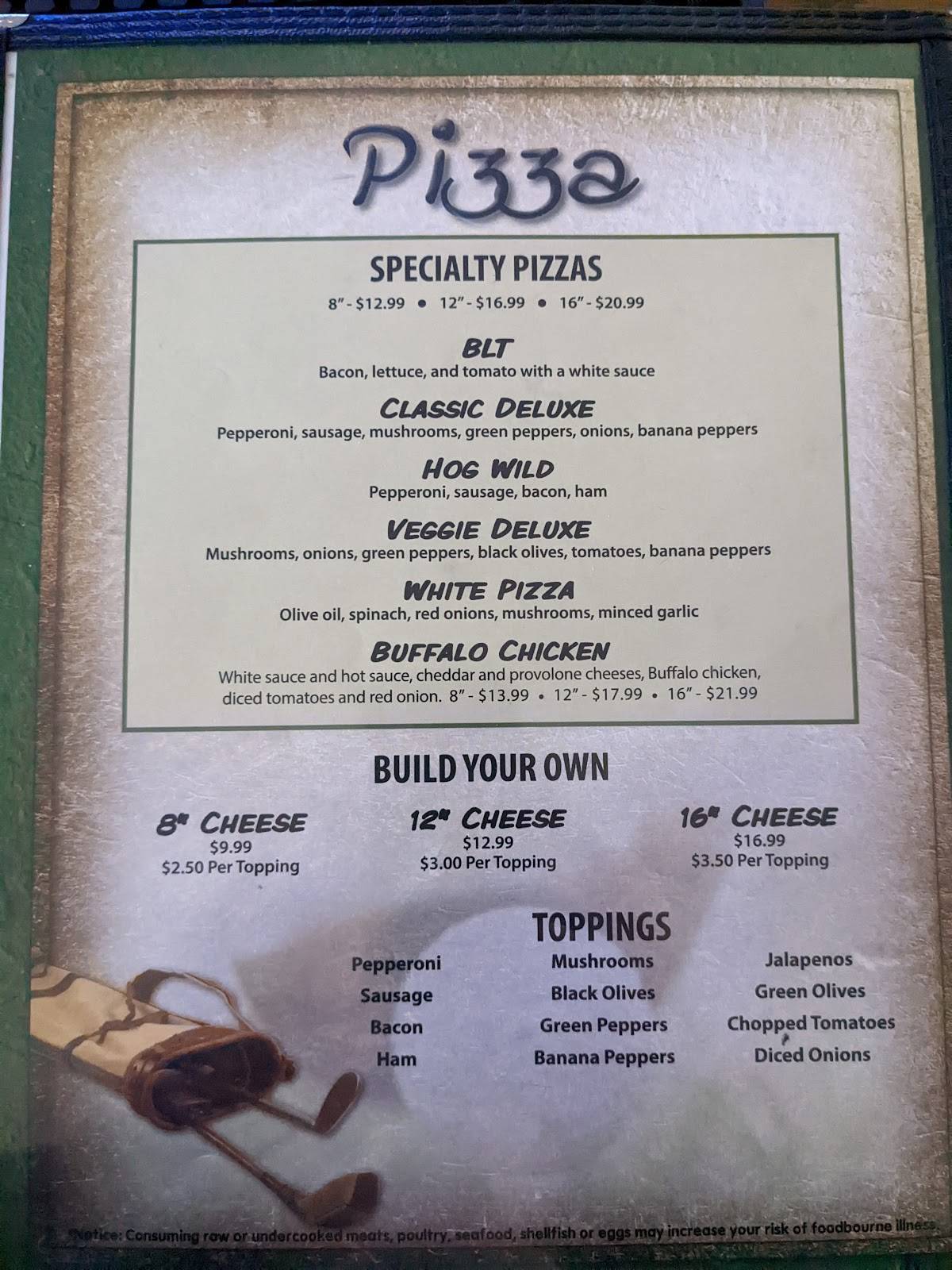 Menu at Bogey’s at Rocky Lakes pub & bar, Springfield