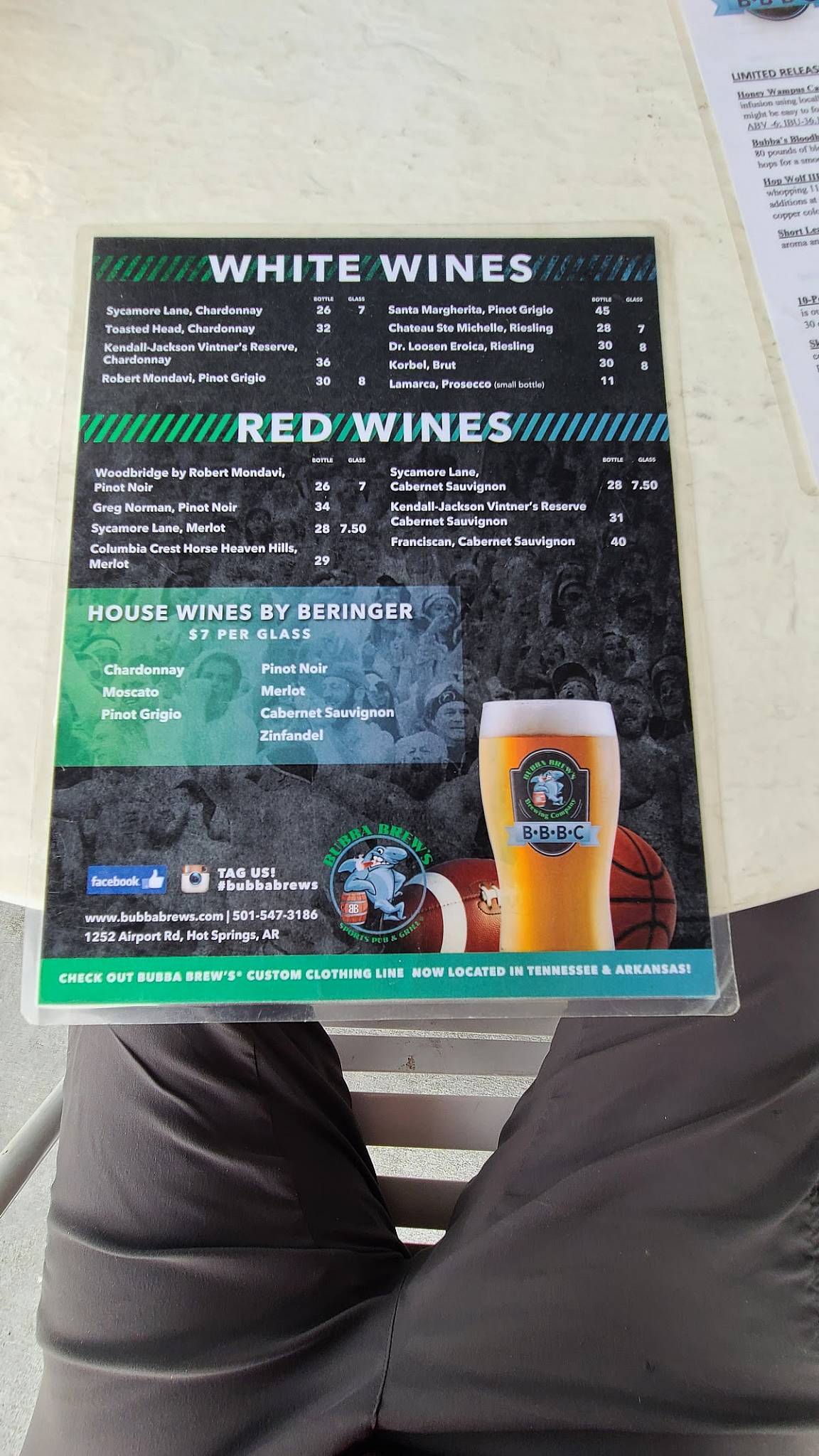 Menu at Bubba Brews - On Lake Hamilton pub & bar, Hot Springs