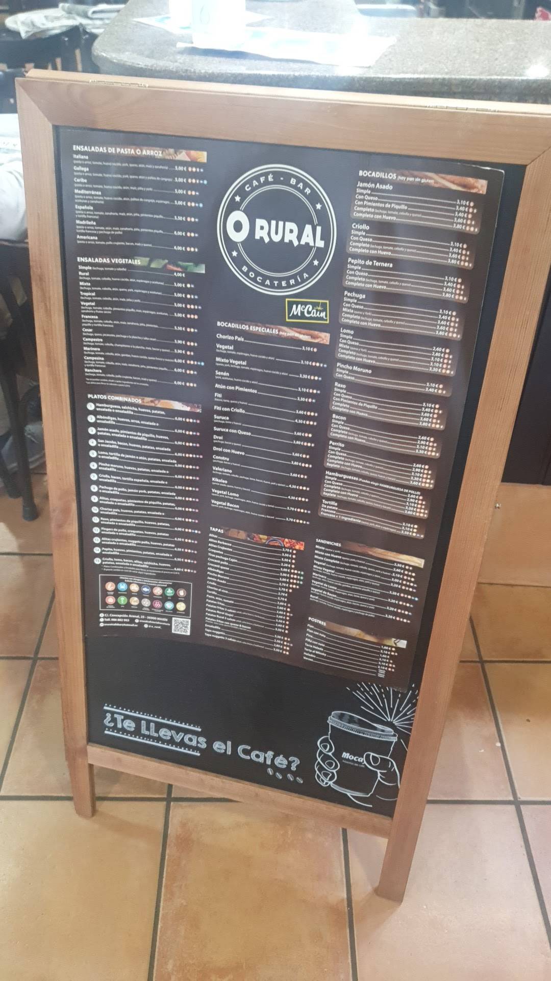 Carta de Café Bar O Rural, Marín