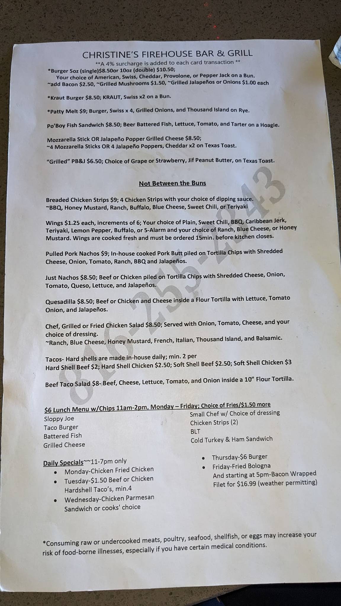 Menu at Christine's Firehouse pub & bar, North Kansas City