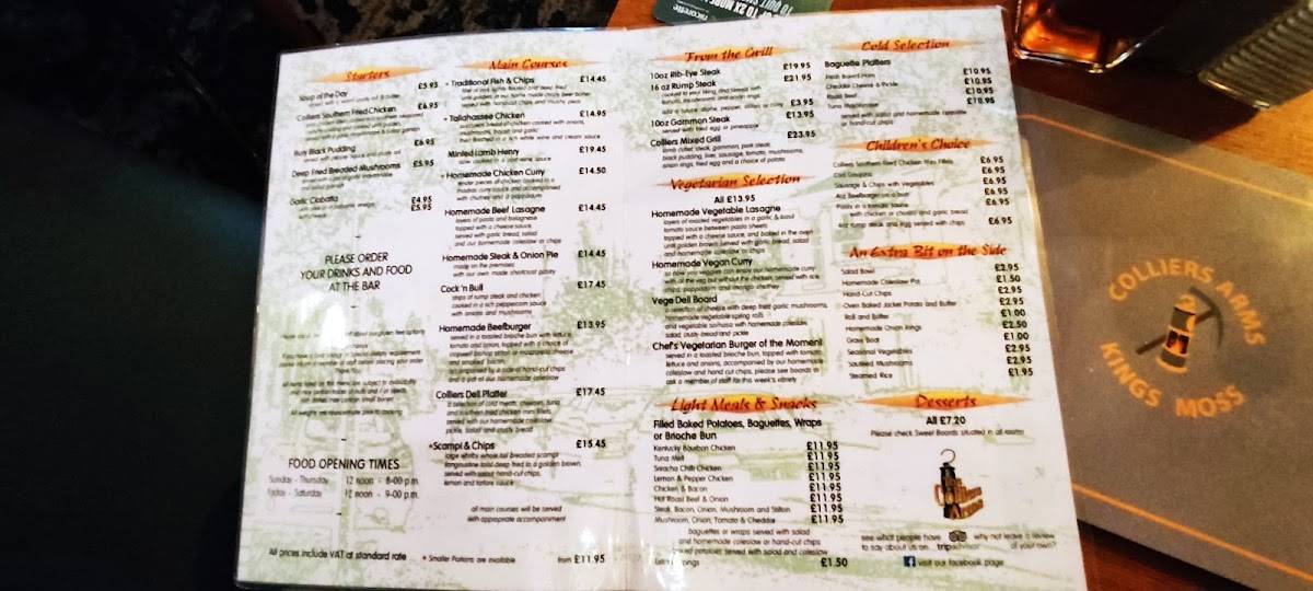 Menu at Colliers Arms pub & bar, St Helens