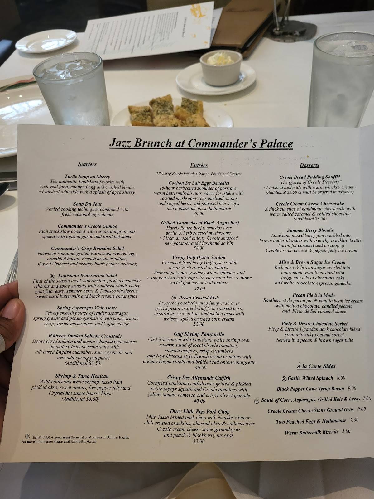 Menu at Commander's Palace pub & bar, New Orleans