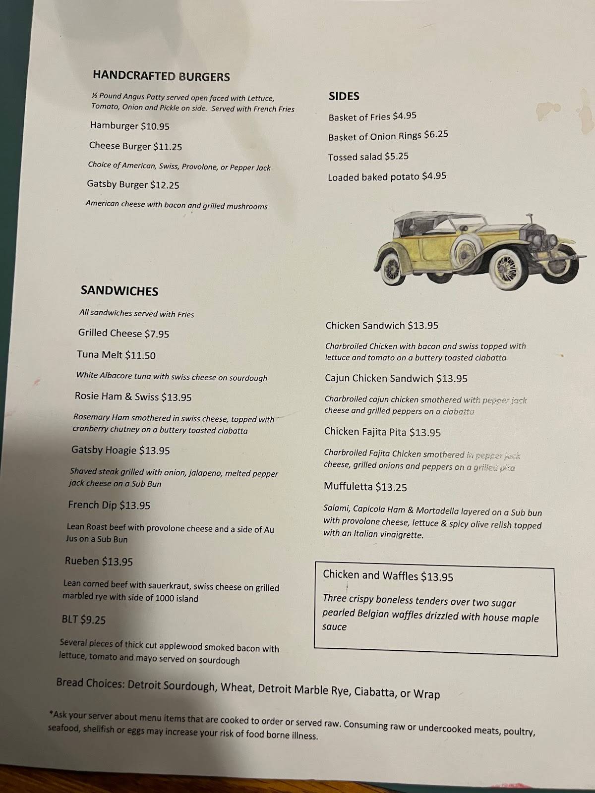 Menu at Gatsby's pub & bar, Novi