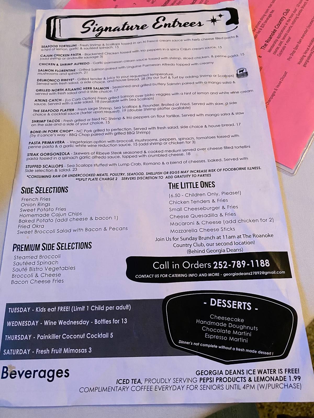 Menu at Georgia Deans restaurant & bar, Williamston