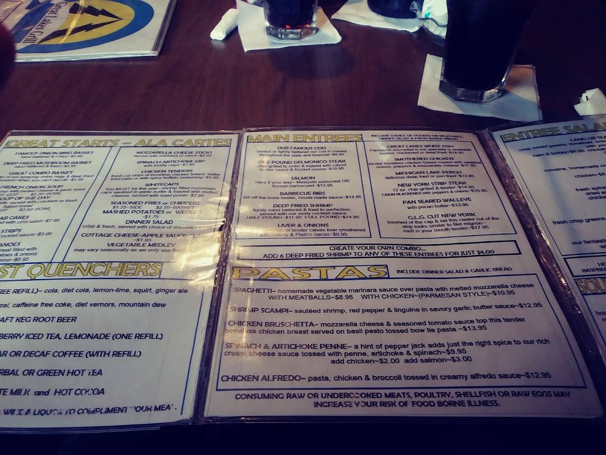 Menu at Great Lakes Grill pub & bar, Cheboygan