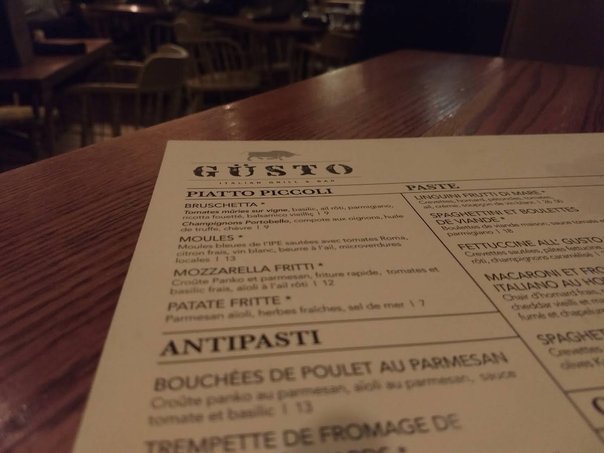 Menu at Gusto Italian Grill & Bar, Moncton