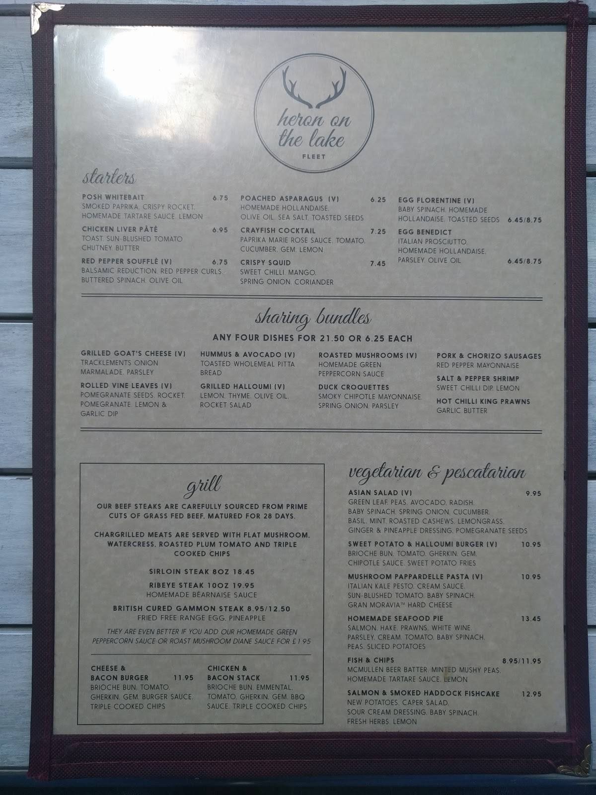 Menu at Heron on the Lake pub & bar, Fleet