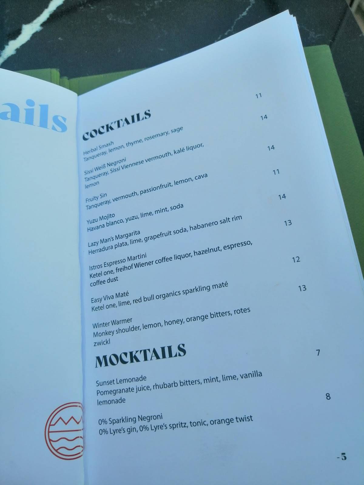 Speisekarte von Istros Rooftop Bar & terrace, Wien