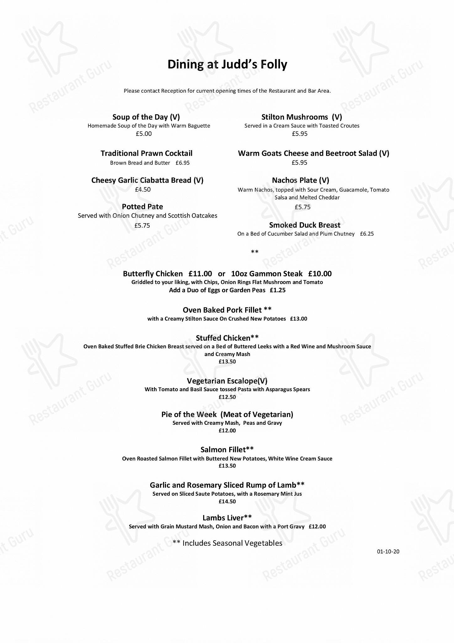 Menu at Judd's Folly pub & bar, Faversham
