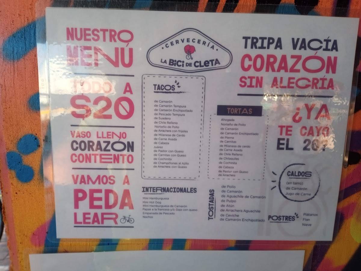 Carta del pub y bar La Bici del Cleta Xilotzingo, Heroica Puebla del ...