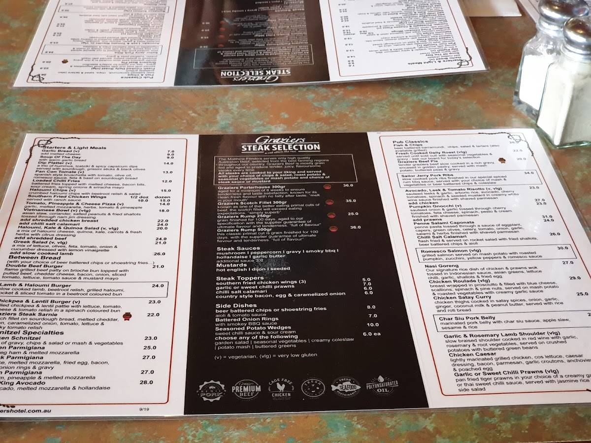 Menu at Matthew Flinders Hotel restaurant, Chadstone