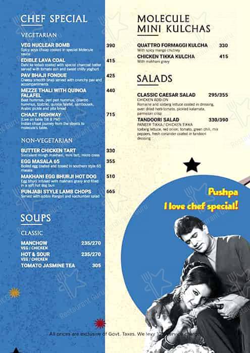 Menu at Molecule Varanasi, Varanasi