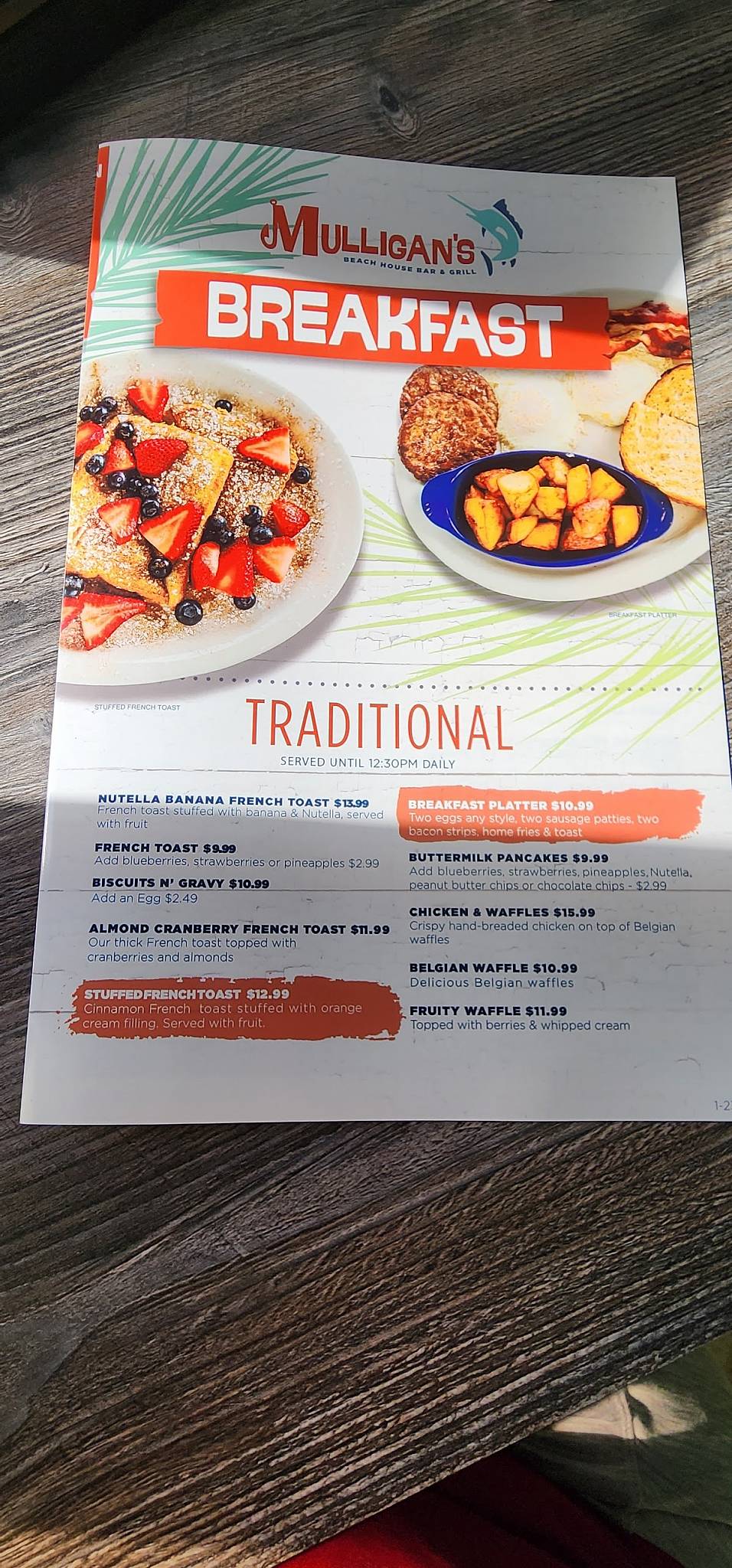 Menu at Mulligan's Beach House pub & bar, Sebastian