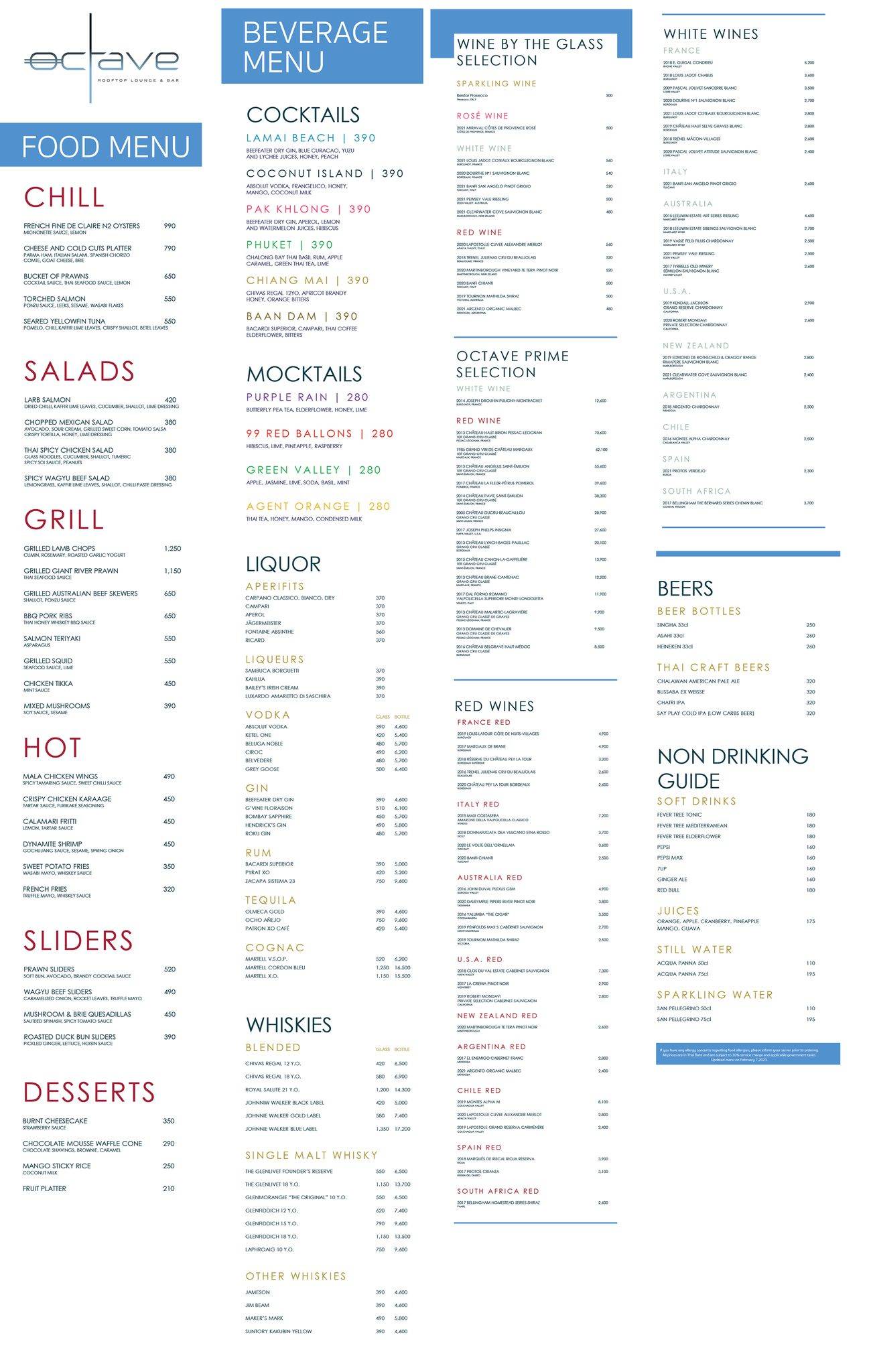 Menu at Octave Rooftop Lounge & Bar, Bangkok
