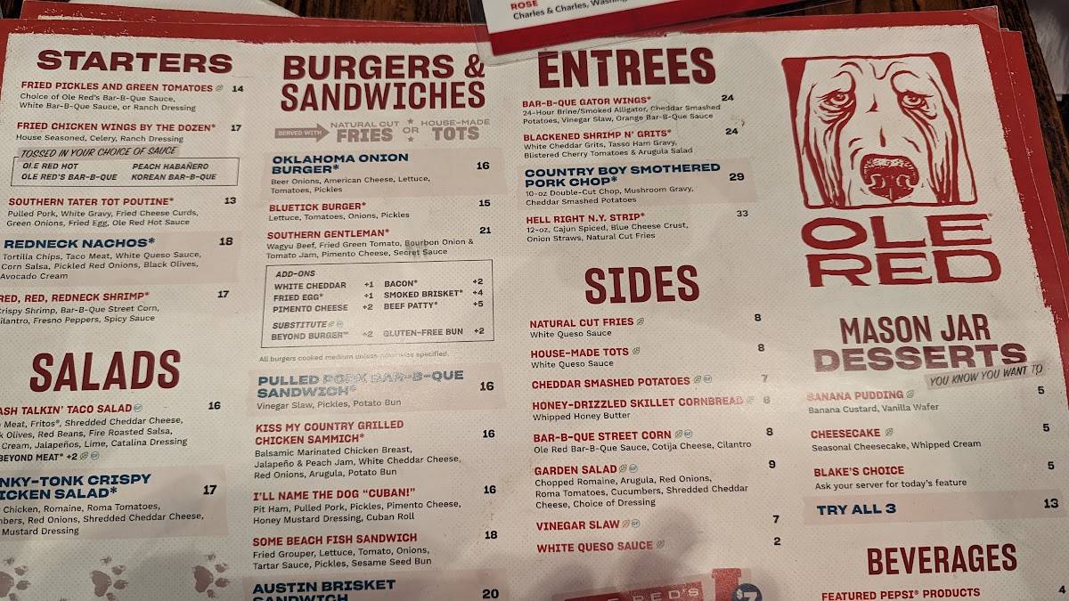 Menu at Ole Red pub & bar, Orlando