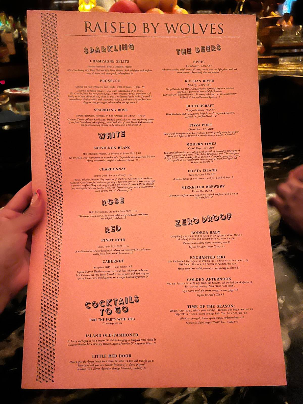 Menu at Raised by Wolves pub & bar, San Diego