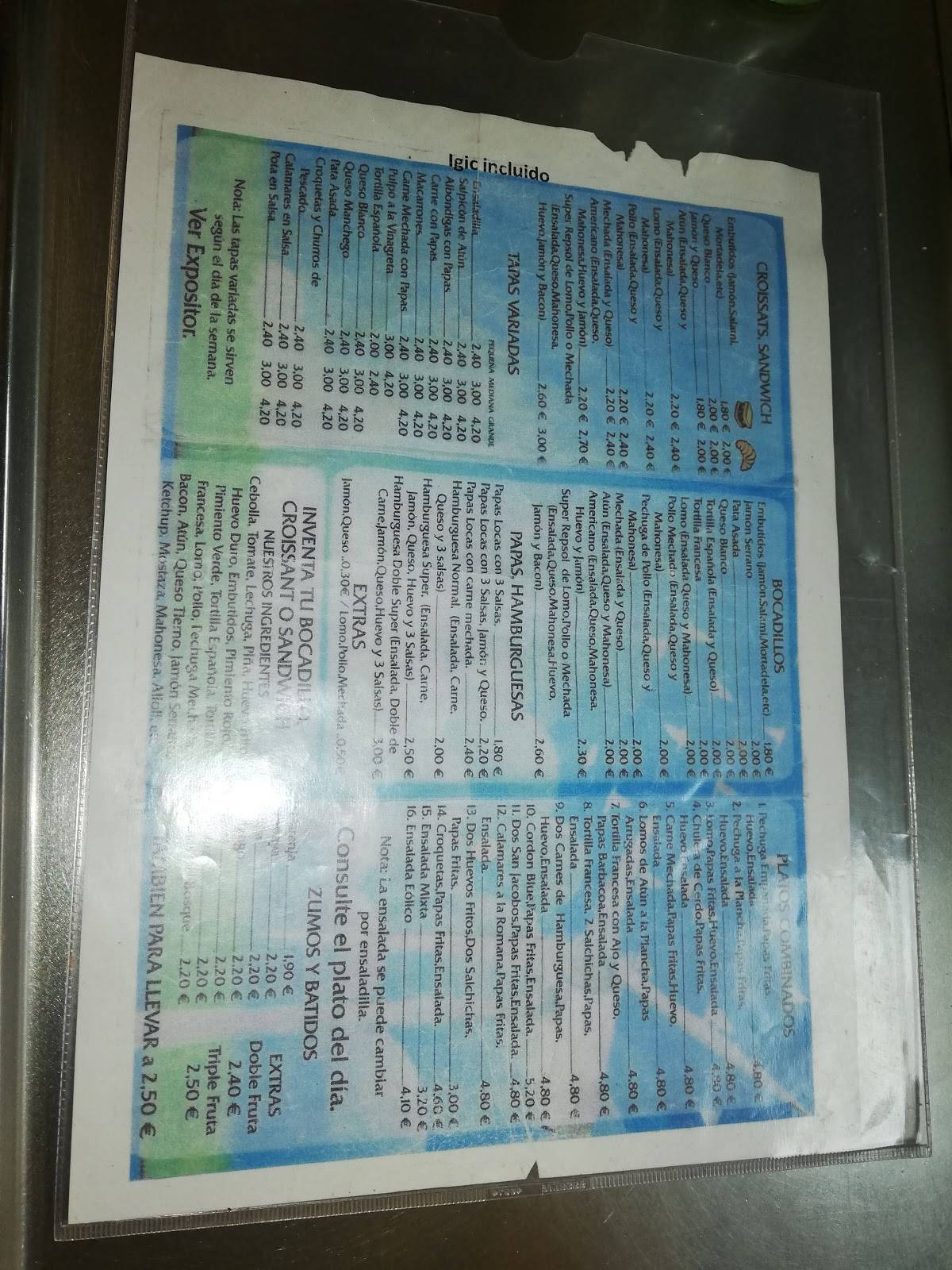 Carta de Restaurante El Volcán, La Hidalga