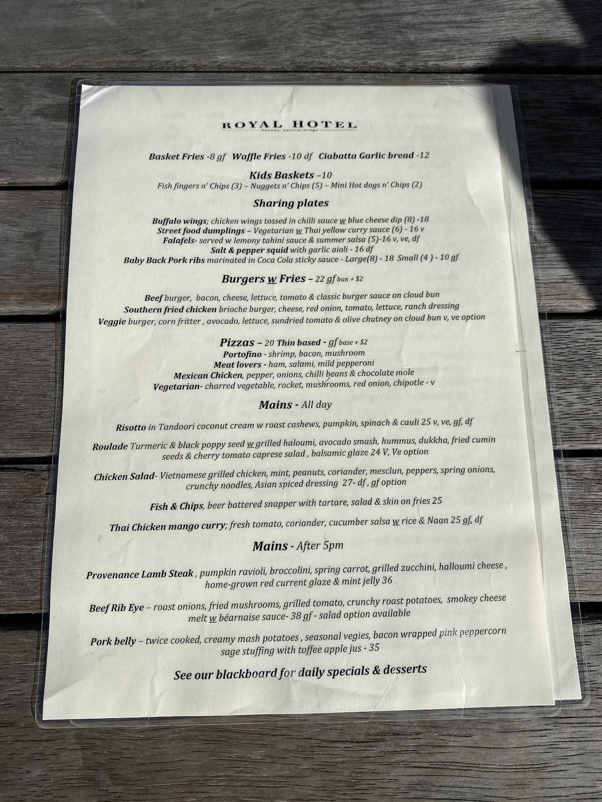 Menu at Royal Hotel - Restaurant & Bar, Naseby