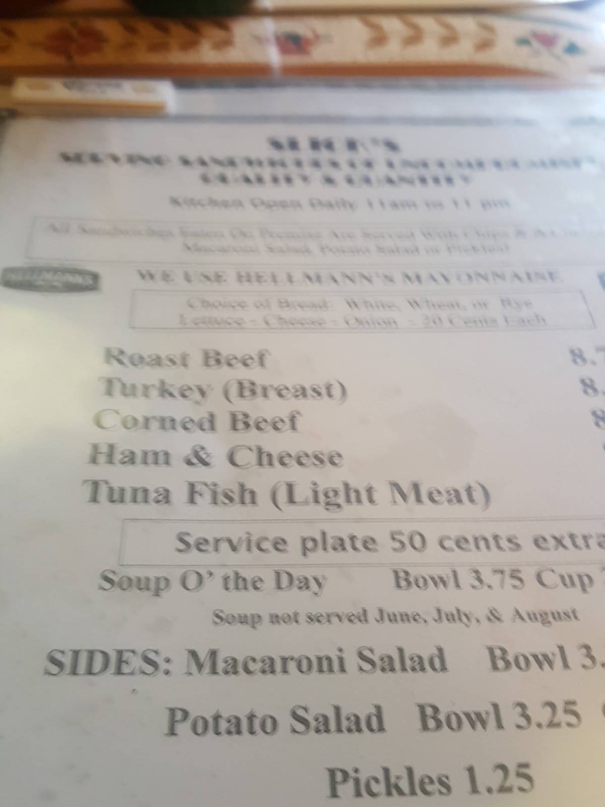 Menu at Slick's Restaurant, Schenectady