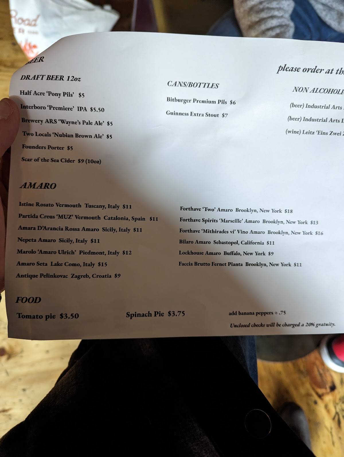Menu at Solar Myth pub & bar, Philadelphia