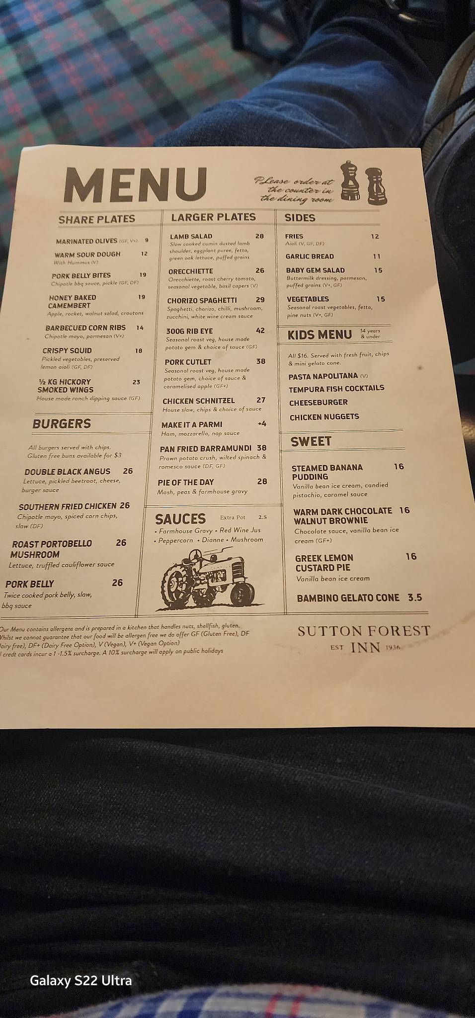 Menu at Sutton Forest Inn pub & bar, Sutton Forest, 7390 Illawarra Hwy
