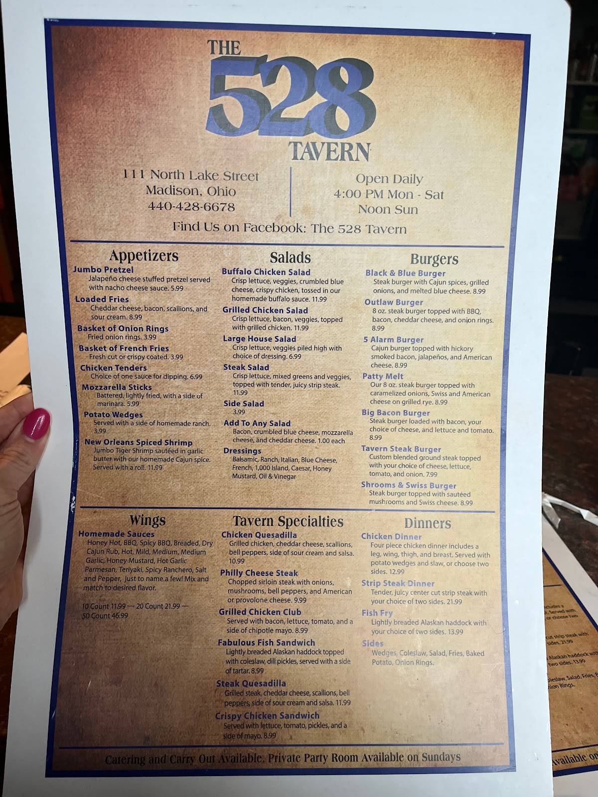 Menu at The 528 Tavern pub & bar, Madison