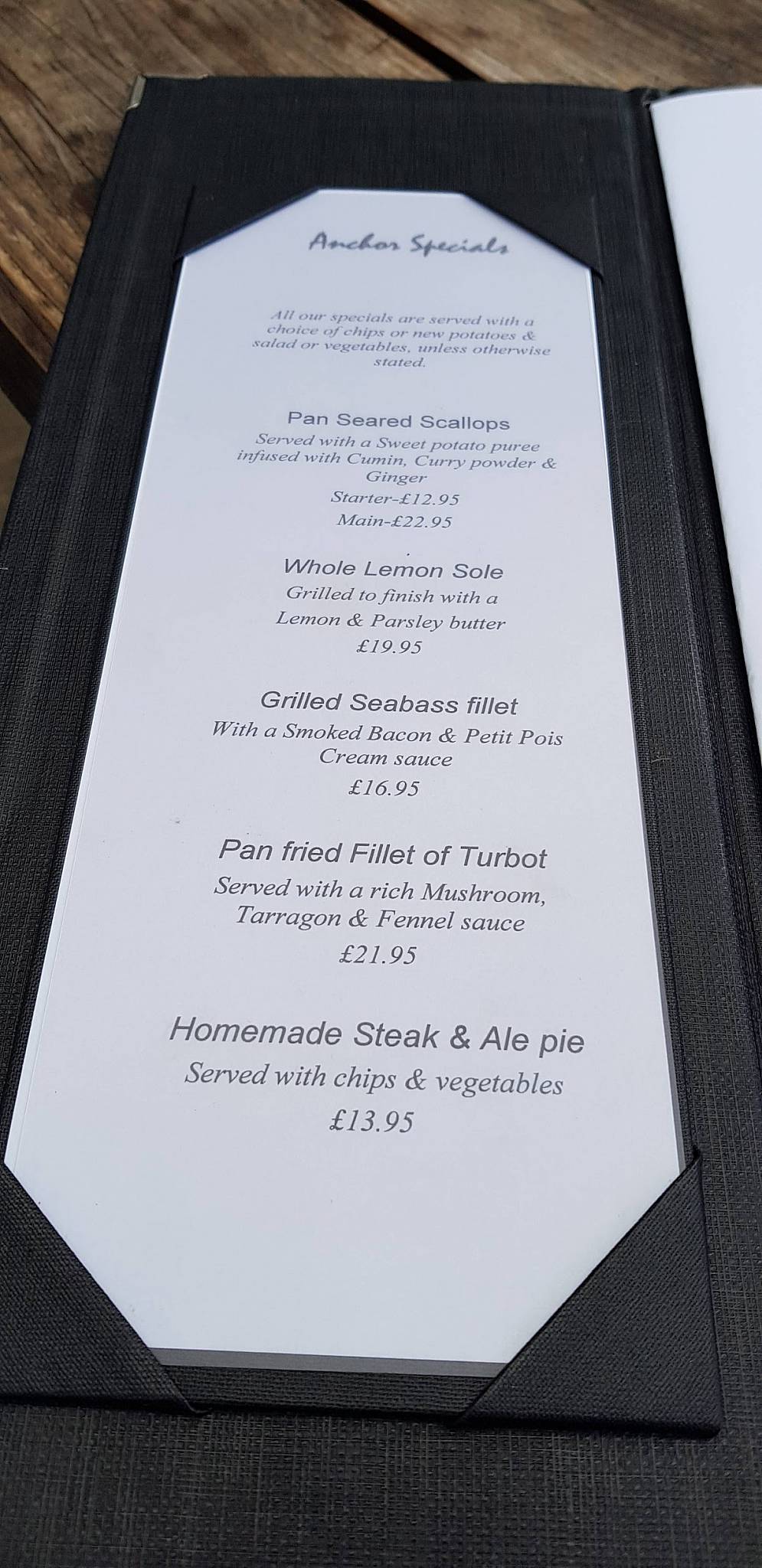 Menu at The Anchor Inn pub & bar, Exmouth