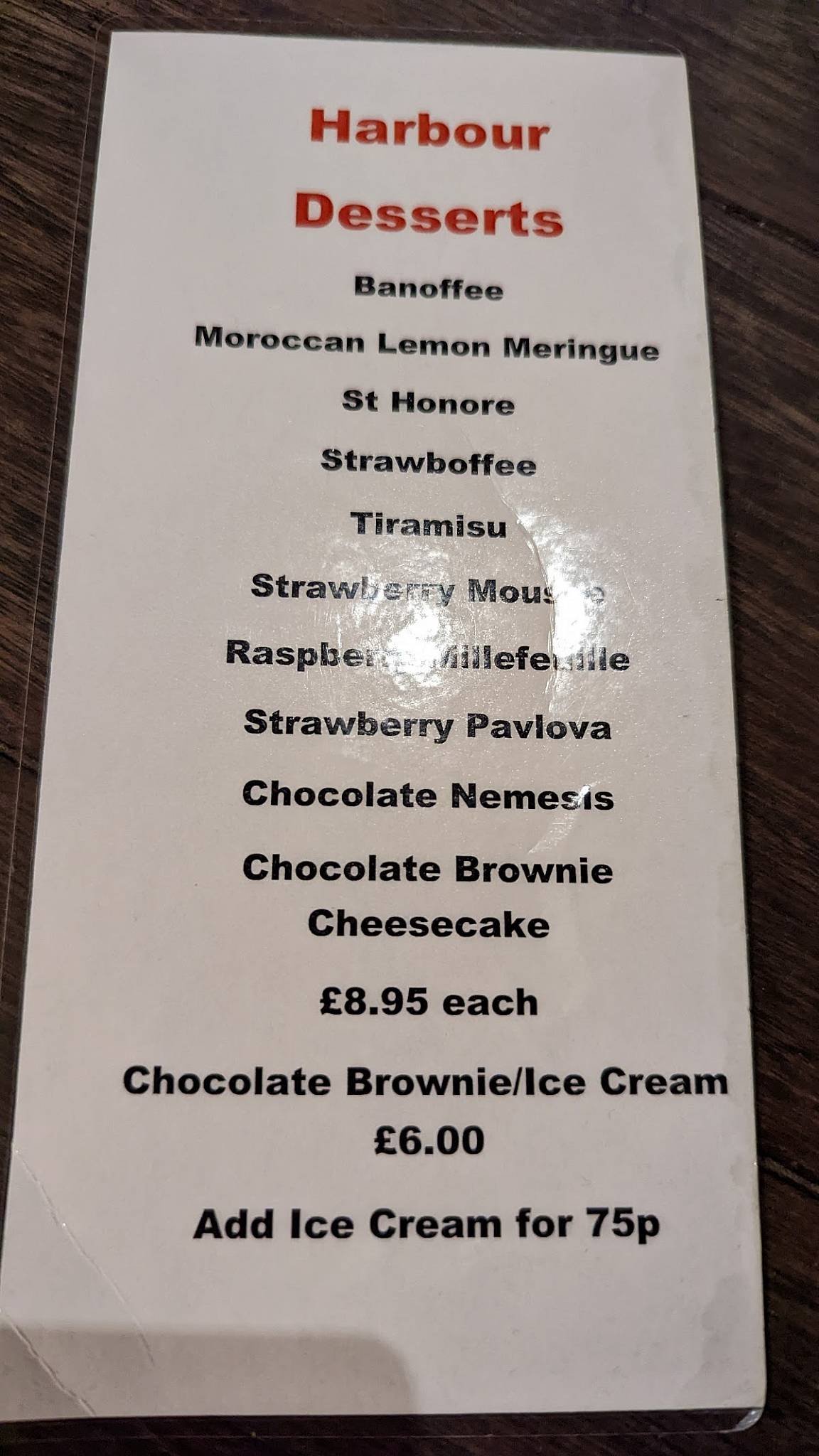 Menu at The Harbour Bar, Portrush