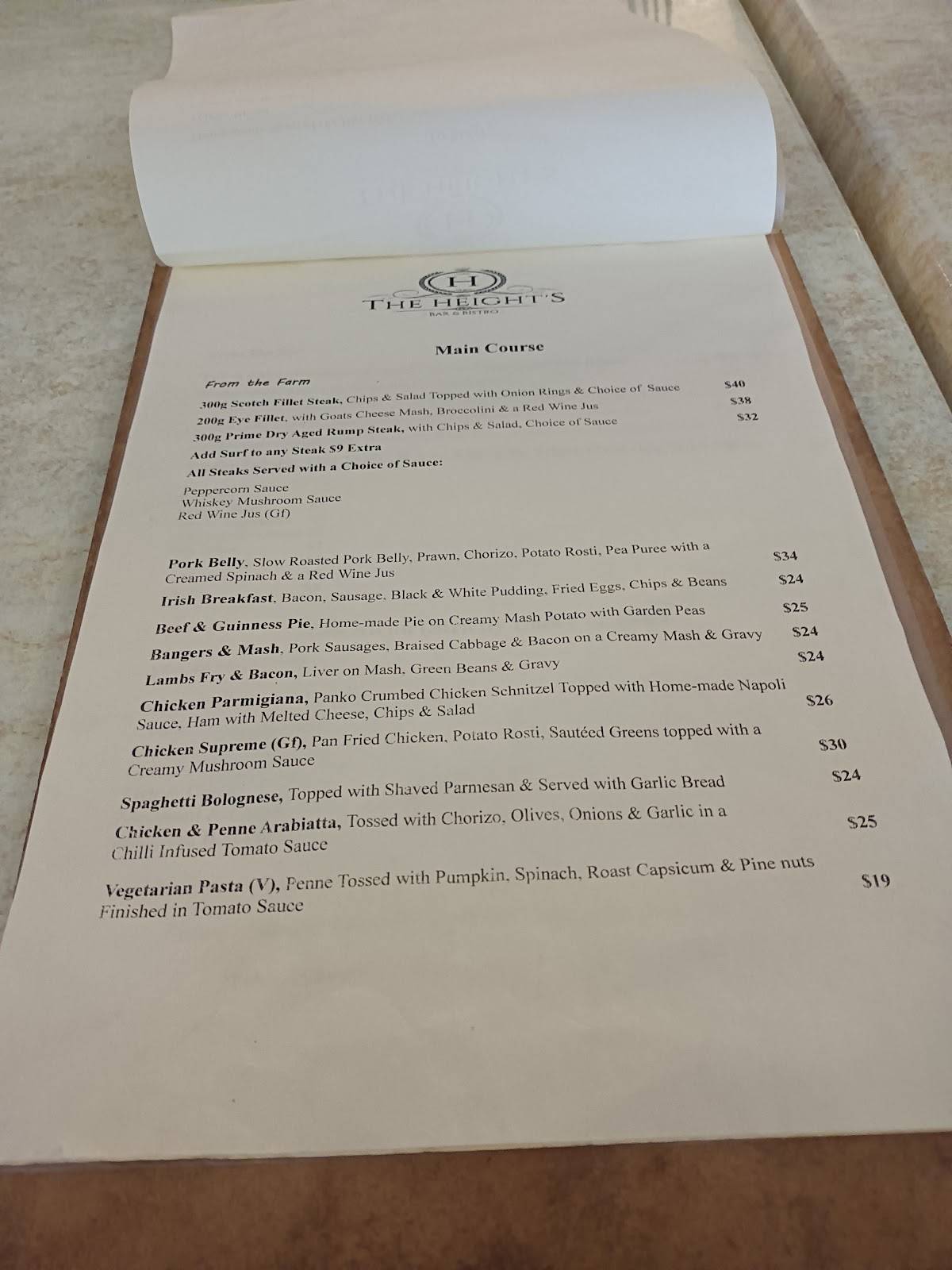 Menu at The Heights Bar & Bistro, Alexander Heights