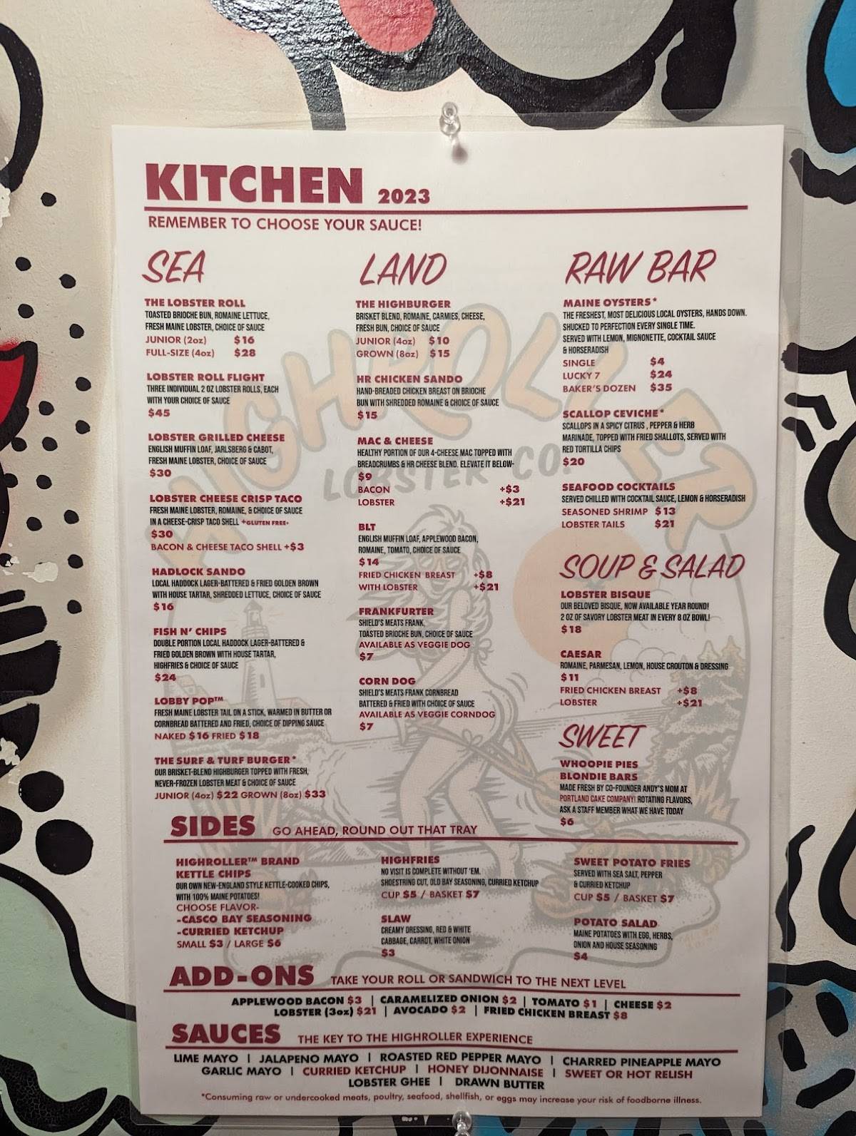 Menu at The Highroller Lobster Co. pub & bar, Portland
