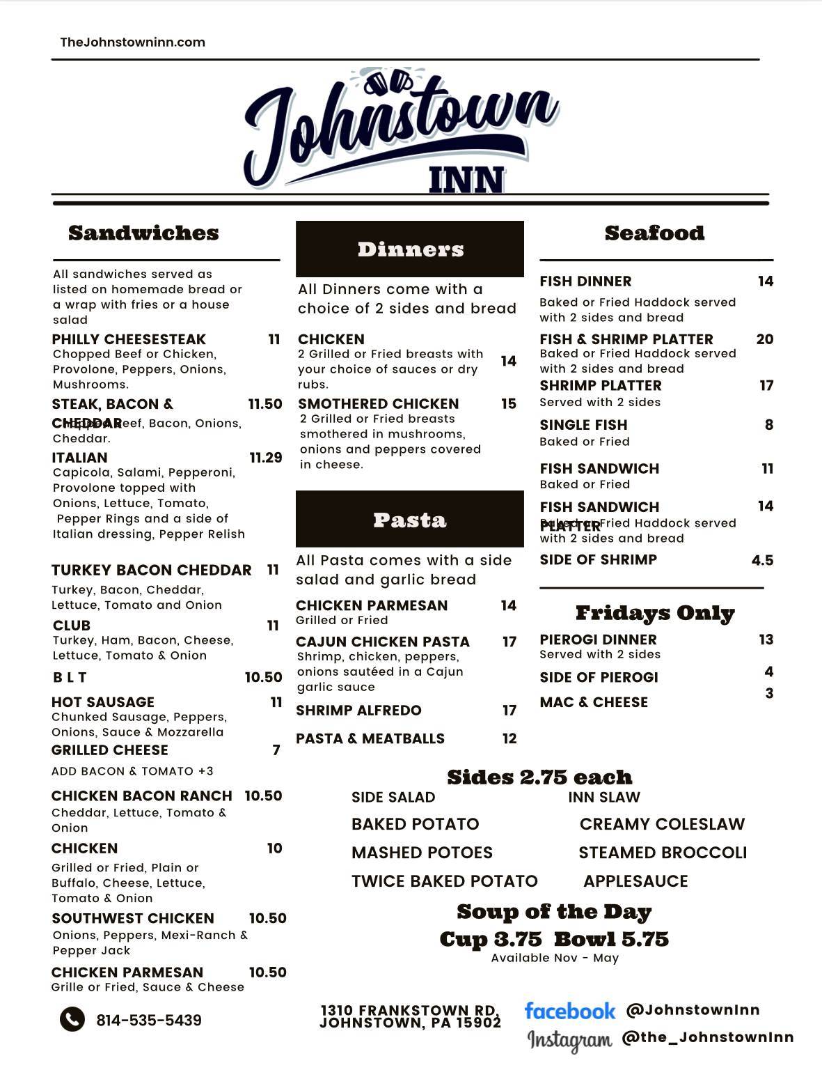 Menu at The Johnstown Inn pub & bar, Johnstown
