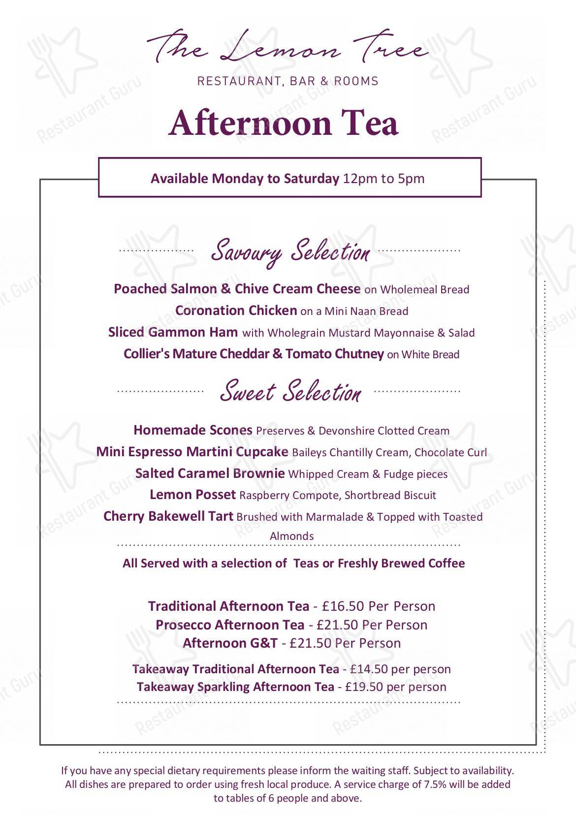 Menu at The Lemon Tree Restaurant With Rooms, Wrexham