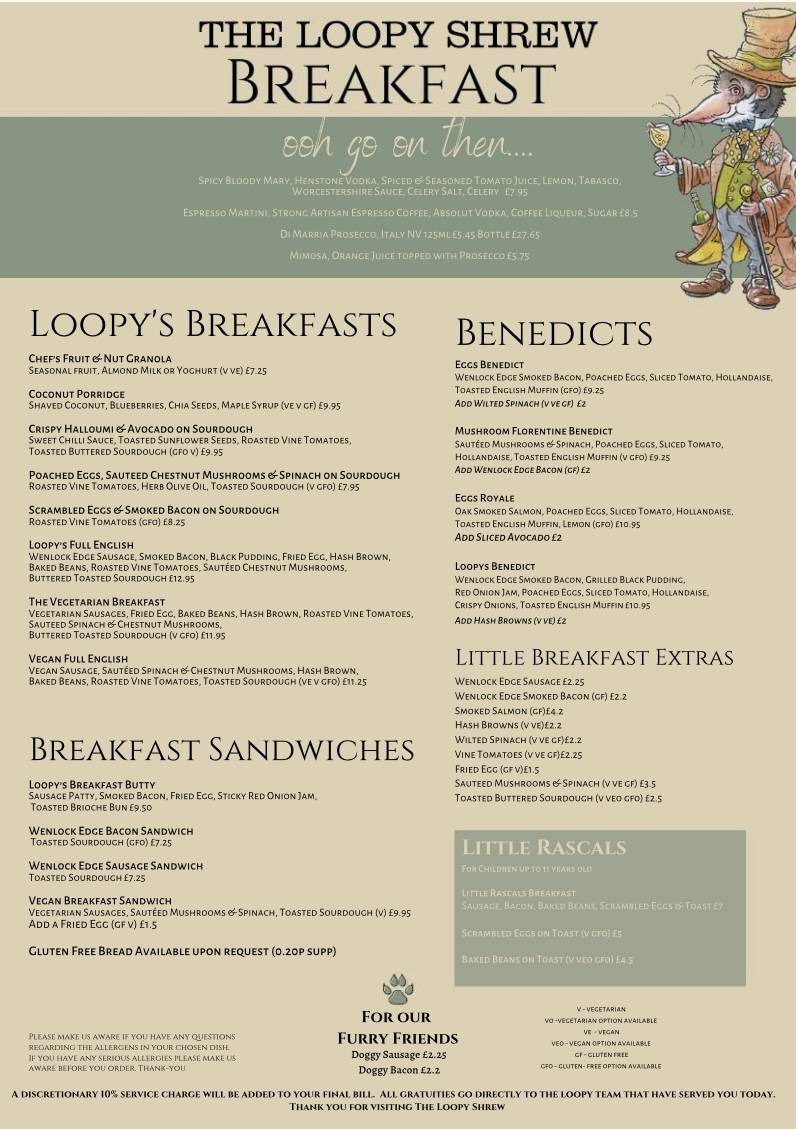 Menu at The Loopy Shrew pub & bar, Shrewsbury